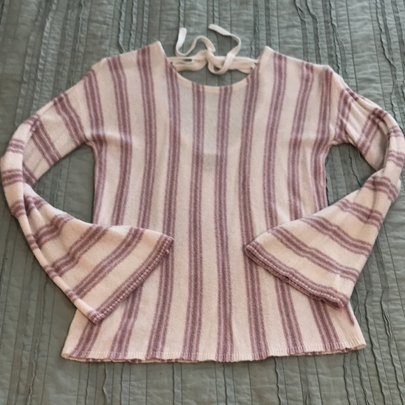 Express | Sweaters | Express Super Cute White Purple Striped Long Bell ...